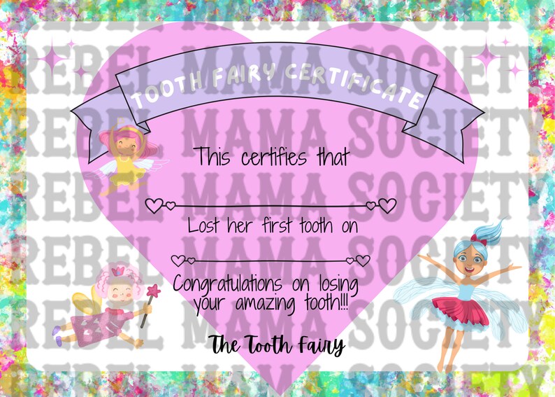 Girl Tooth Fairy Certificate Digital Download - Etsy