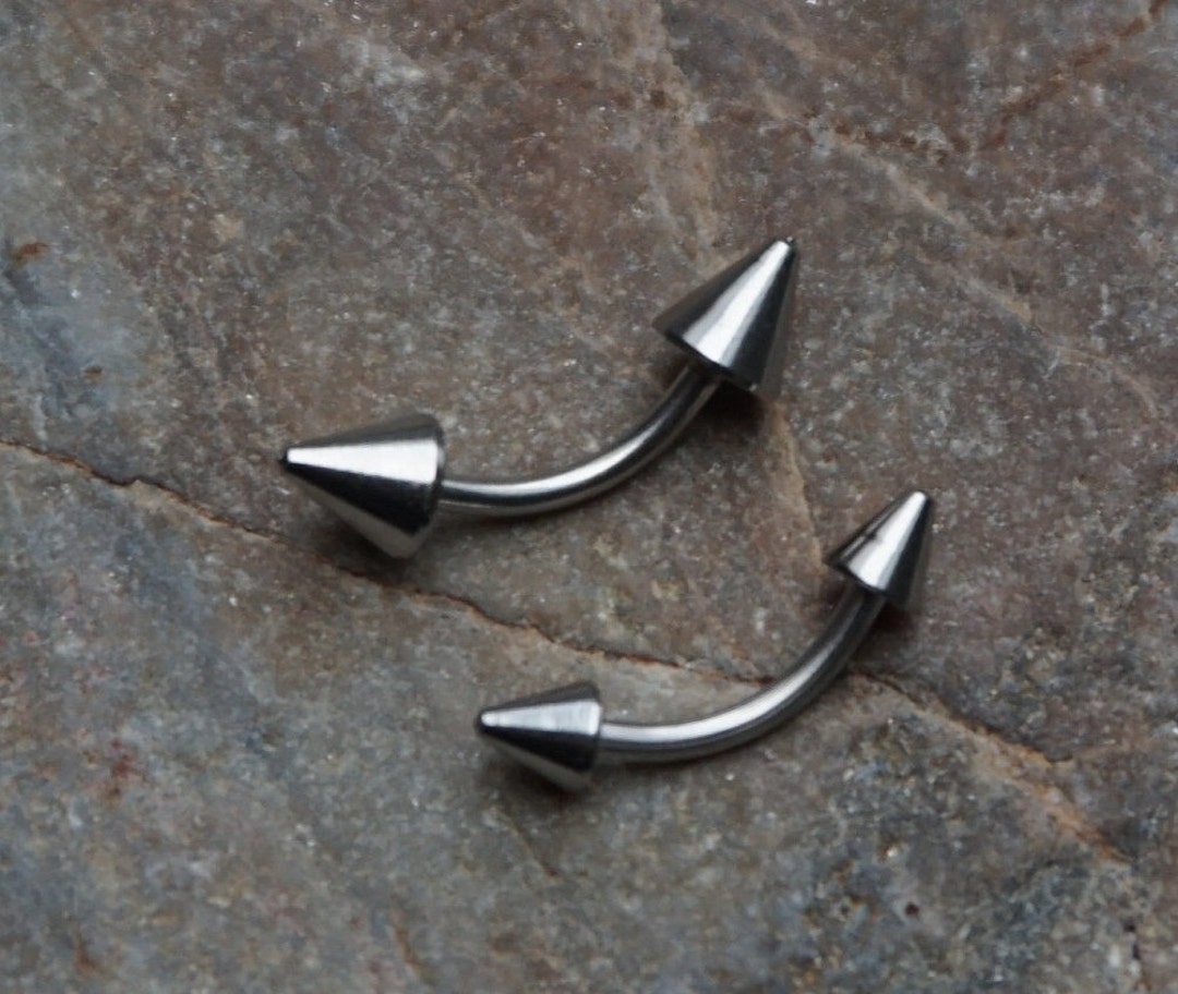 16g Curved Barbell, Spiked Barbell, Jewellery, Body Jewellery, Silver ...