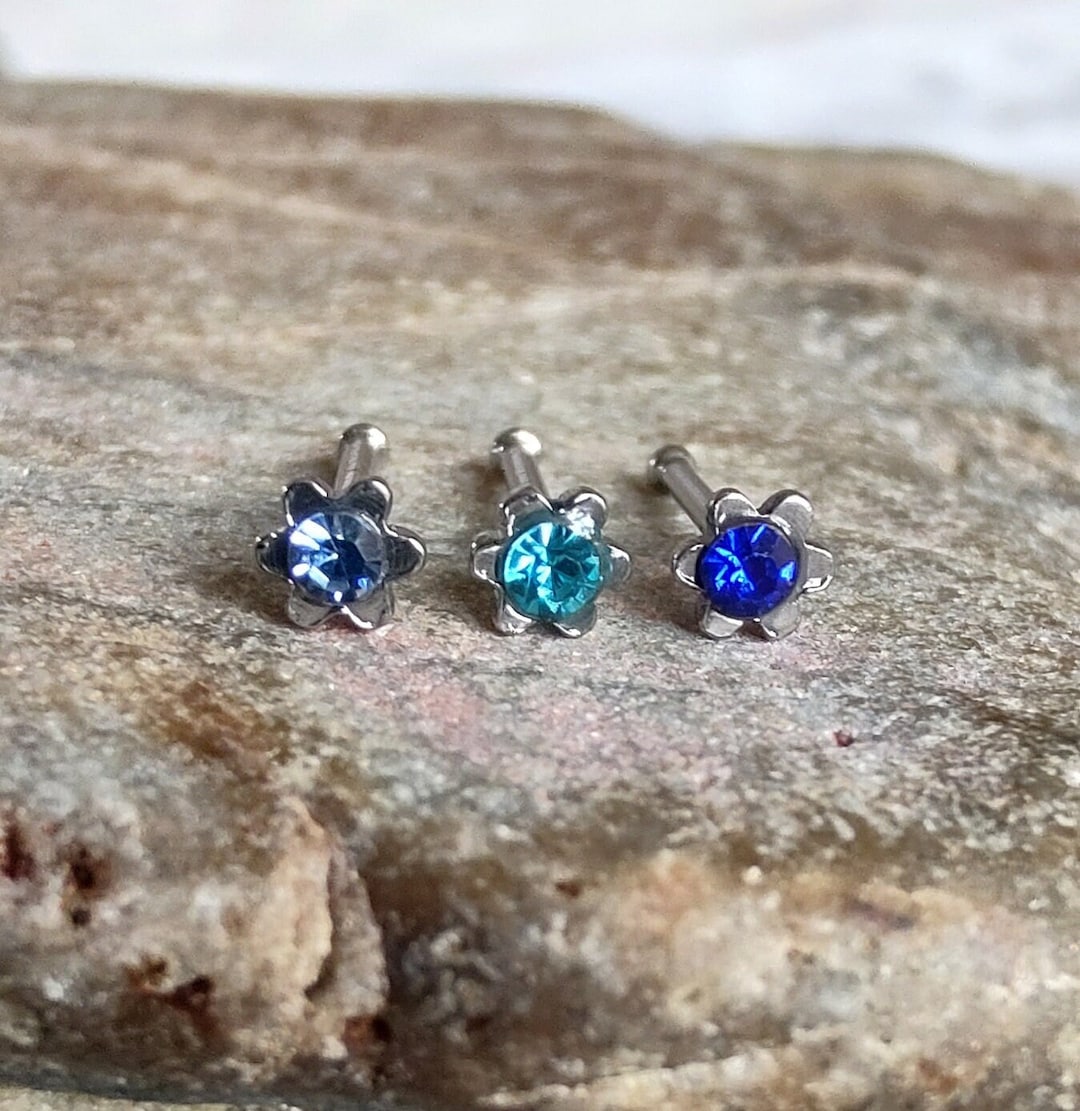 20g Nose Stud, Coloured Gemstone Nose Stud, Nose Bone, Gemstone Nose ...