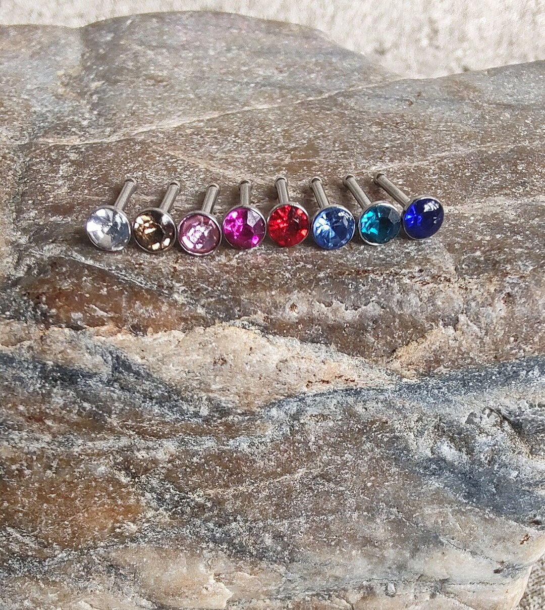 20g Nose Stud, Coloured Gemstone Nose Stud, Nose Bone, Gemstone Nose ...
