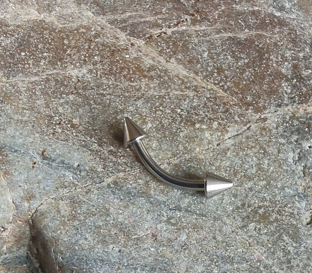 16g 8mm Curved Barbell, Silver Barbell, Spike Barbell, Body Jewellery ...