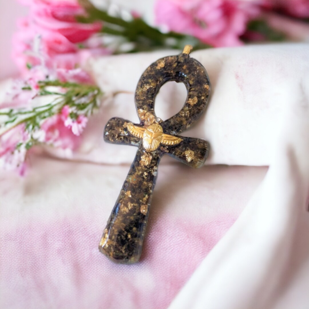 Ankh Cross Pendant Beetle Hemp Flowers Ganja Gold Leaves - Etsy