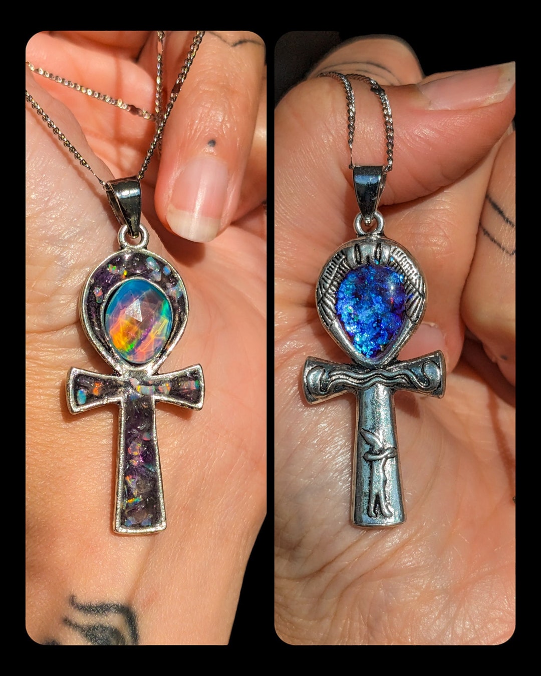 Double-sided Ankh Cross Anubis Isis Amethyst and Raw Opal Silver - Etsy