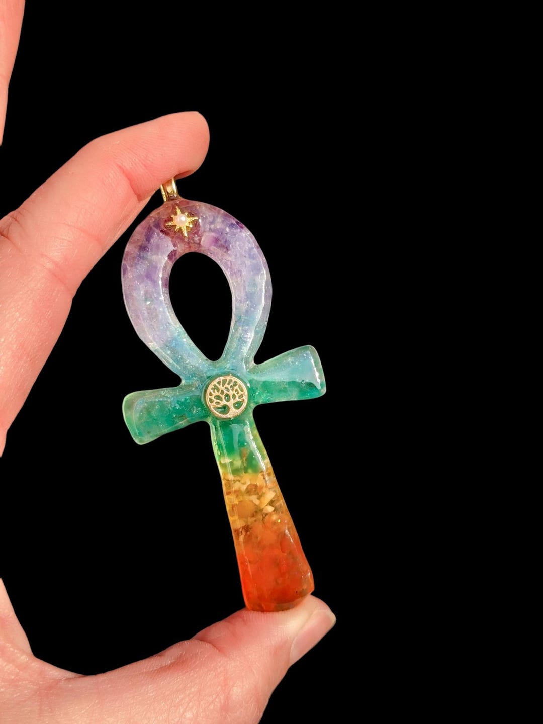 Ankh Key Pendant 7 Chakras Minerals Tree of Life and Stars Sirius ...