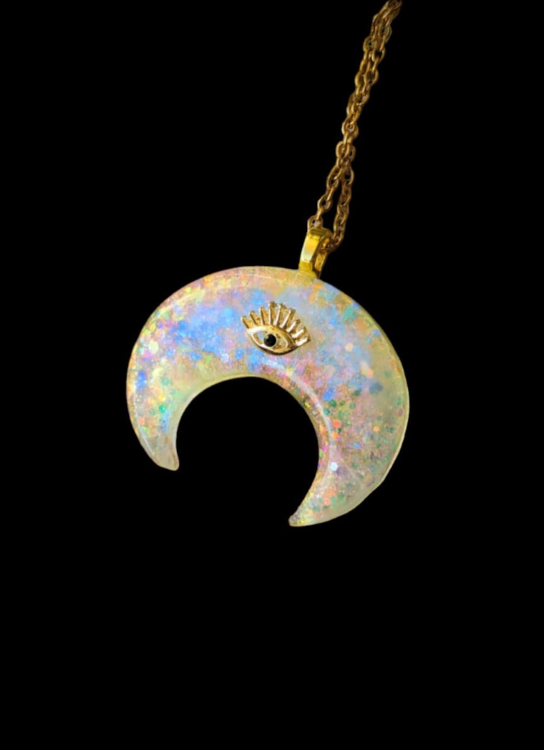 Rainbow Yellow Half Moon Eye Pendant - Etsy