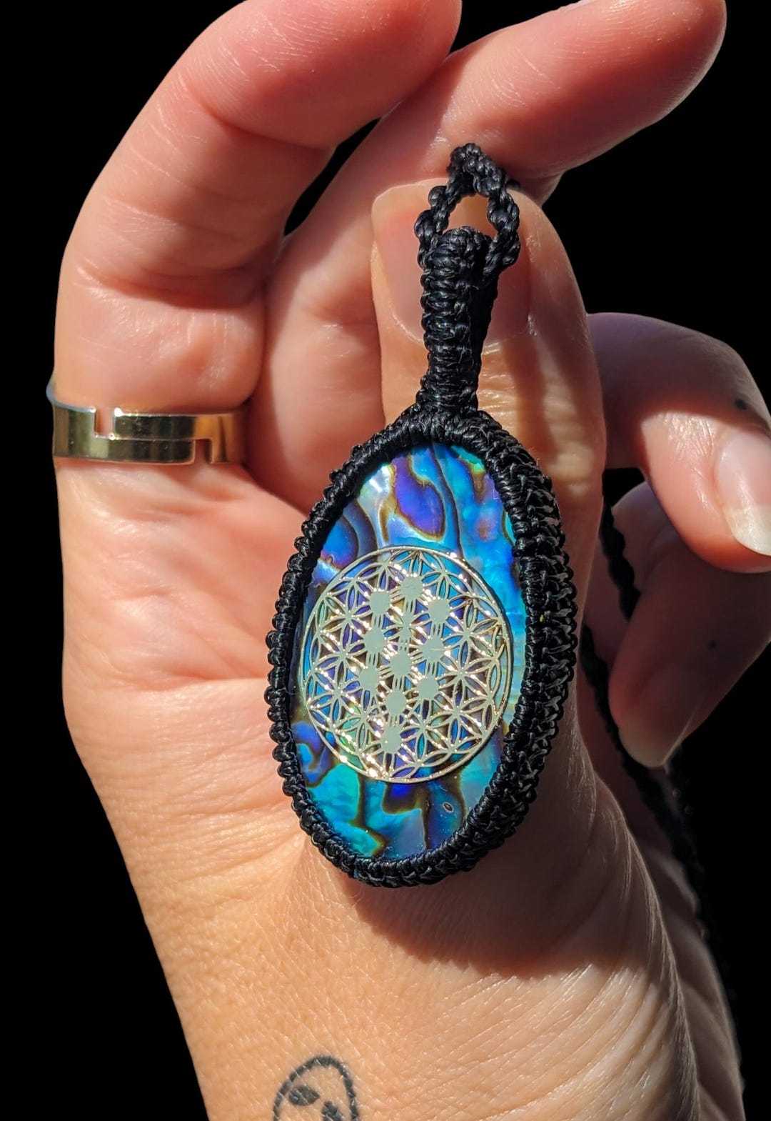 Abalone Flower of Life Kabbalah Gold Macrame Pendant - Etsy