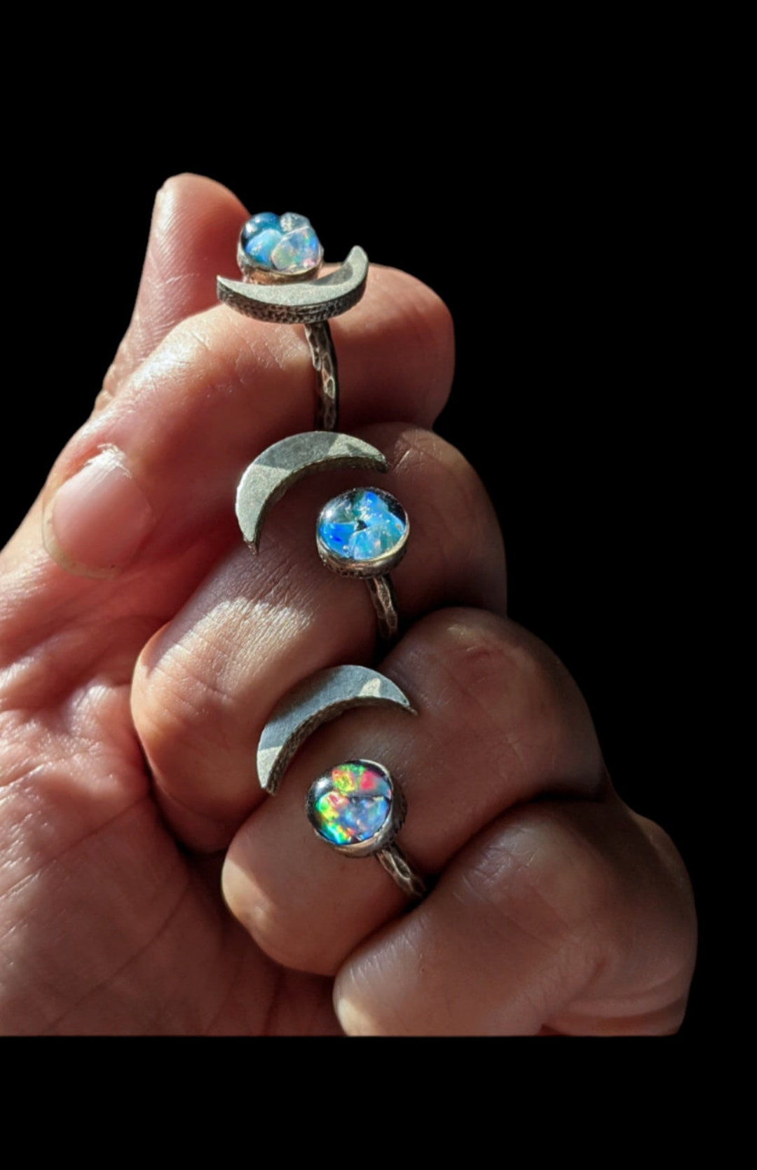 Crescent Moon Silver Rings Opal Welo Inclusion - Etsy