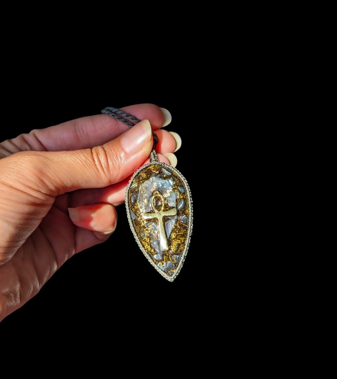 Ankh Pendant With Ganja Hemp Flowers, Hematite and Gold Leaves - Etsy