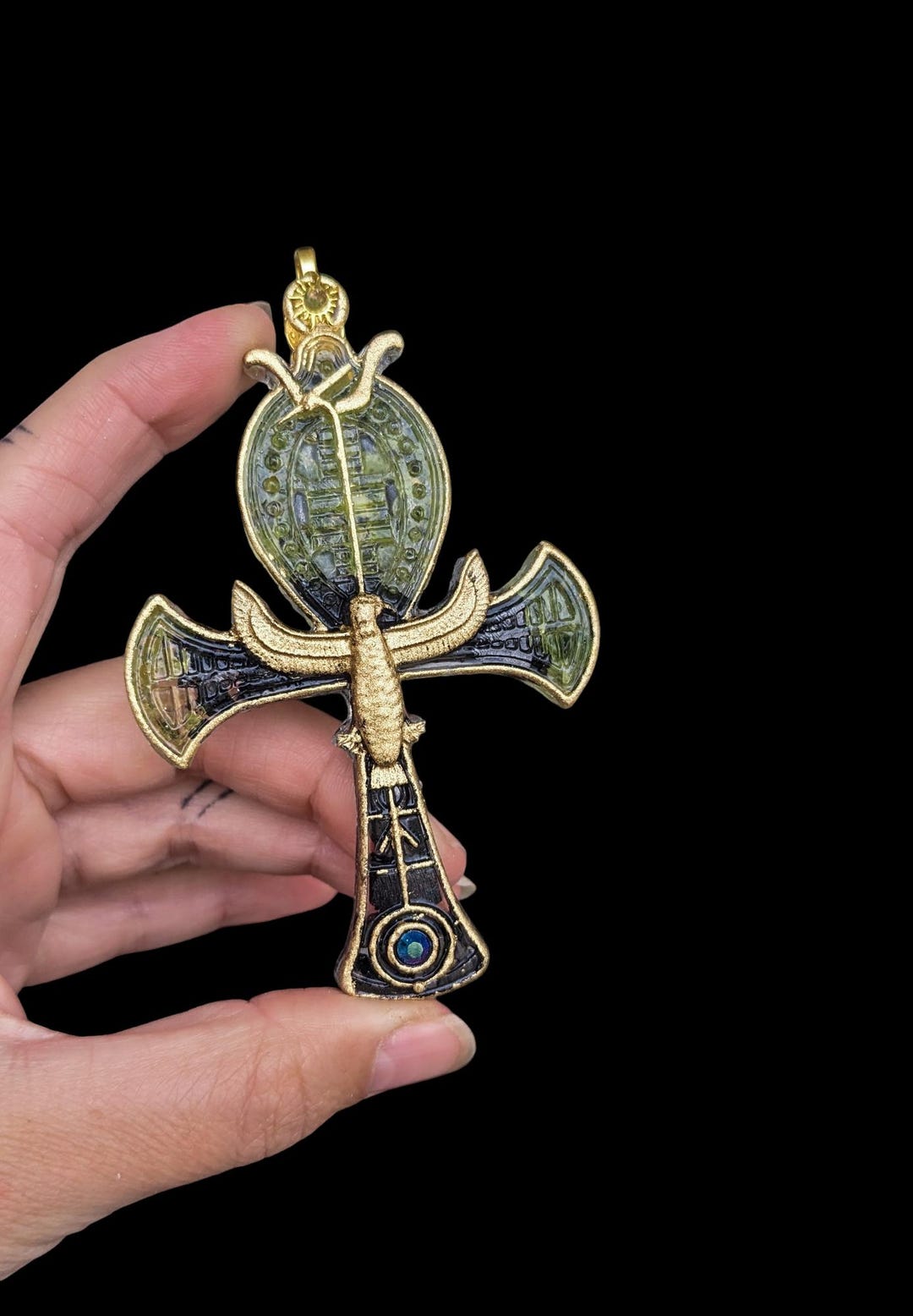 Elite Shungite Ankh Cross Pendant, Welo Opal and Peridot Isis Anubis - Etsy
