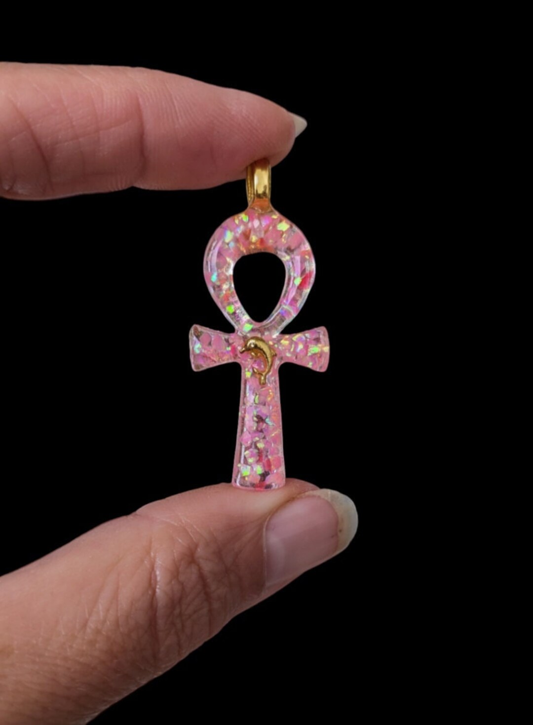 Dolphin and Sun Opal Ankh Cross Pendants - Etsy