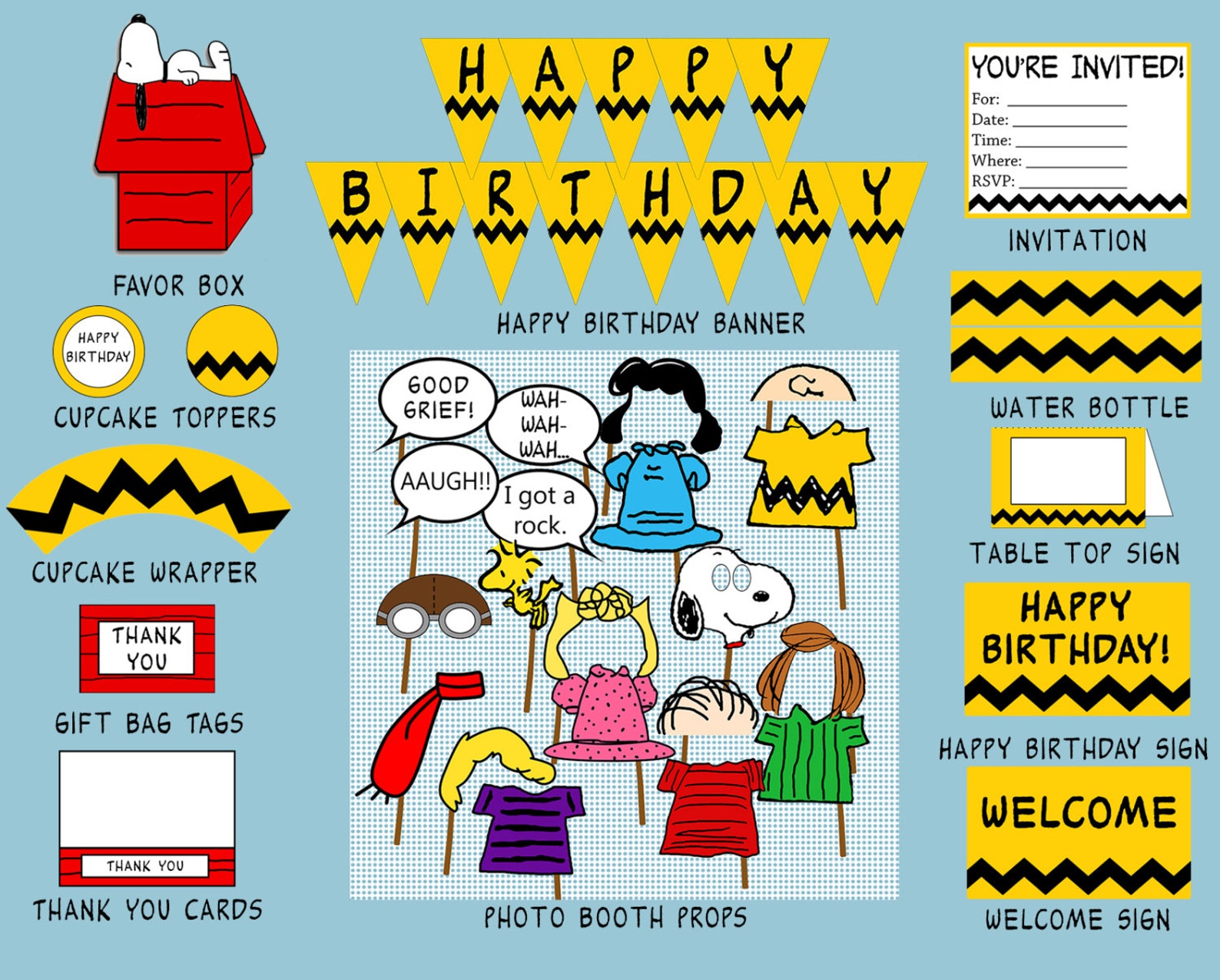 The Peanuts Theme Birthday Party Pack Digital Download - Etsy