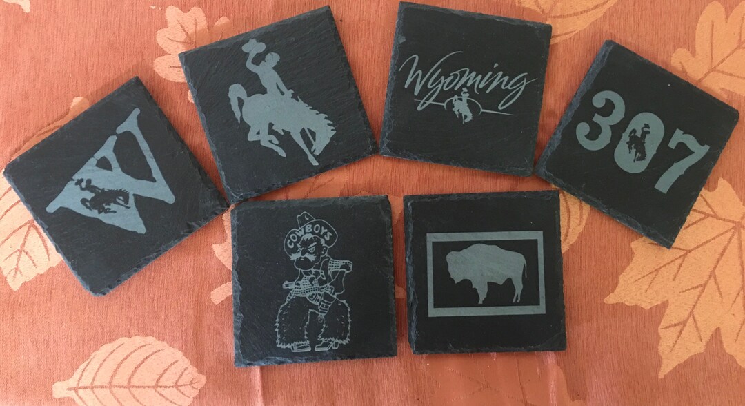 Square Wyoming Slate Coaster Set of 6 / University of Wyoming ...
