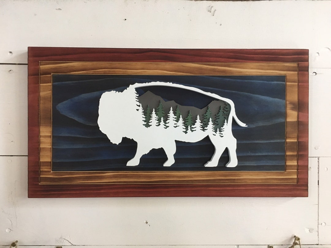 Wyoming Flag / Bison / Buffalo / Wood Flag / Rustic Decor / Farmhouse ...