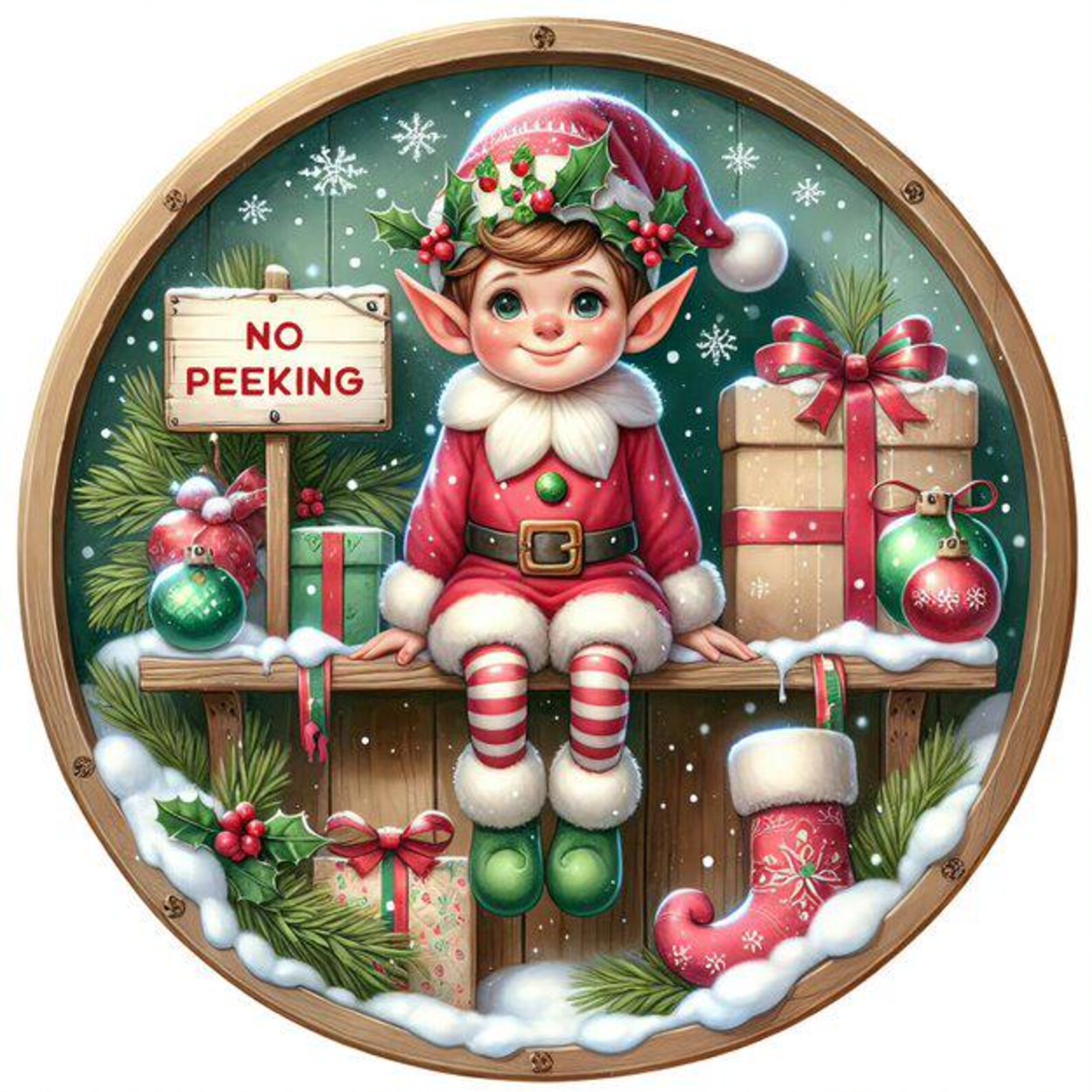 Christmas Elf, Elf Sign for Wreaths, Home Decor, Christmas Decor, No ...