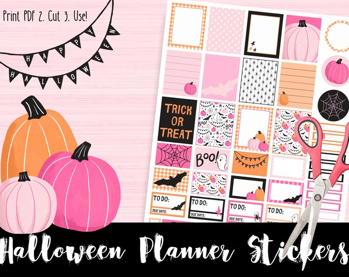 Printable Pink Halloween Planner Stickers Halloween Planner - Etsy