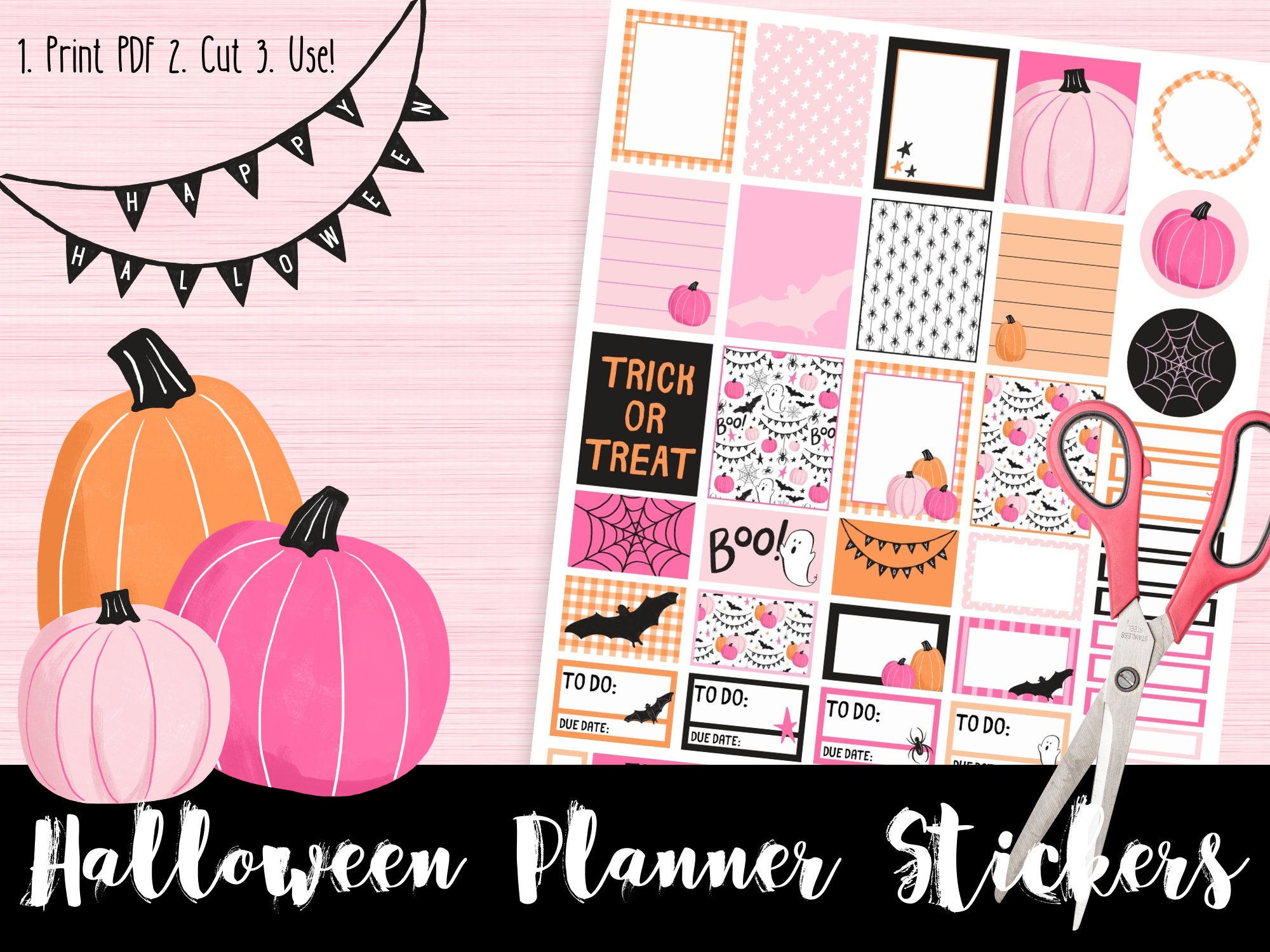 Printable Pink Halloween Planner Stickers, Halloween Planner Printables ...