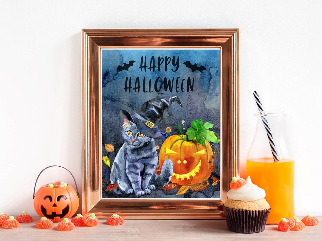 Printable Black Cat Halloween Wall Art, Black Cat 8x10, Halloween Art ...