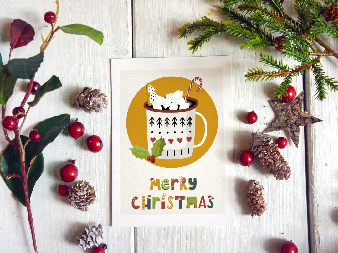 Printable Coffee Christmas Cards, Printable Christmas Town Cards ...
