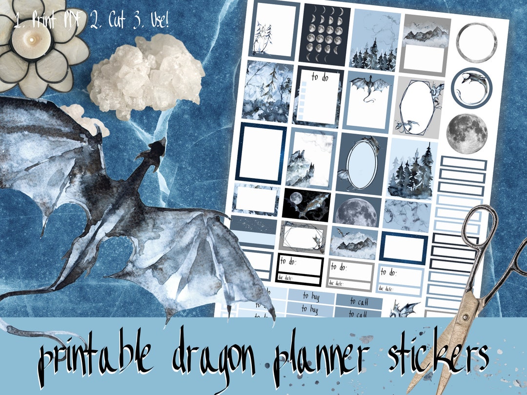 Printable Dragon Planner Stickers, Digital Stickers, Printable Planner ...