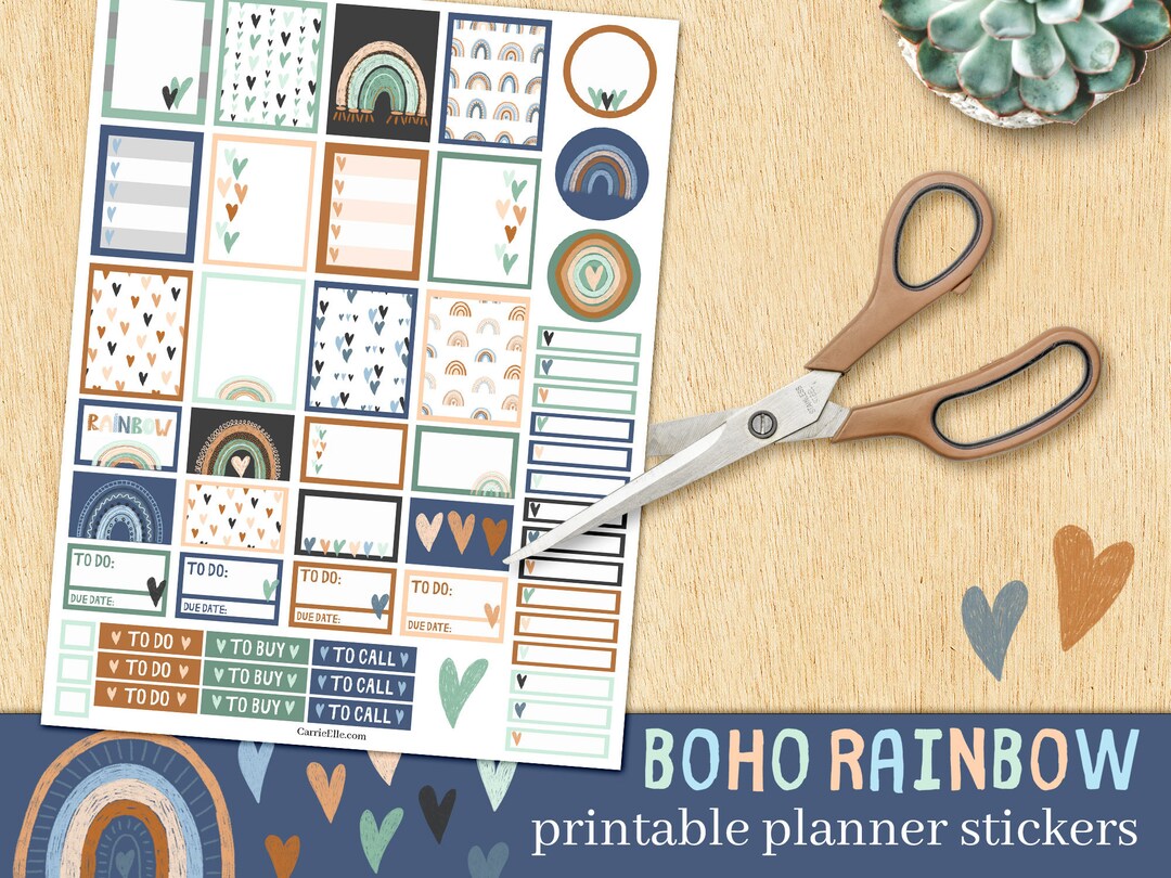 Printable Boho Rainbow Planner Stickers Neutral Rainbow - Etsy