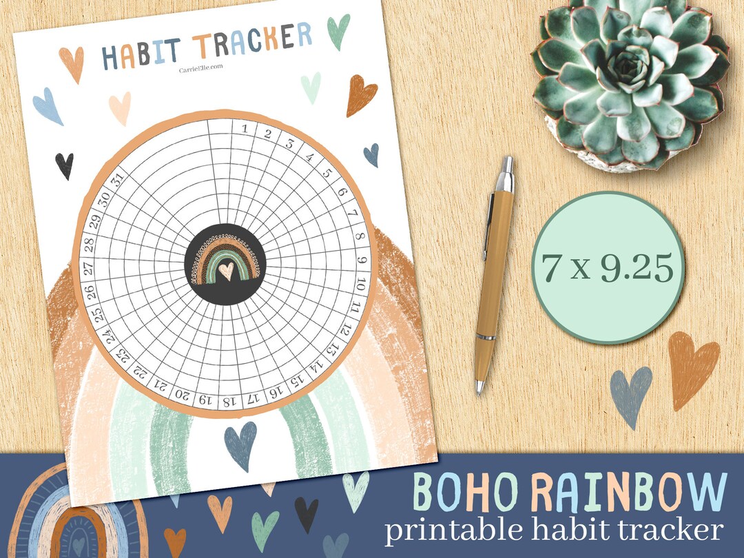 Boho Rainbow Habit Tracker: Printable Planner Insert (digital Download ...