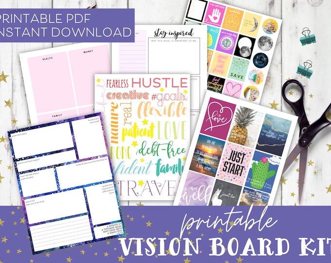 Printable Vision Board Kit, Vision Board Template, Vision Board PDF ...