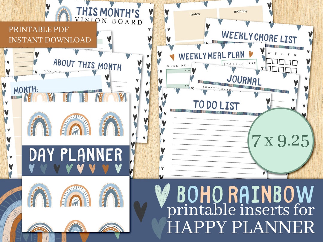 Boho Rainbow Planner Inserts: Neutral Happy Planner (printable PDF) - Etsy