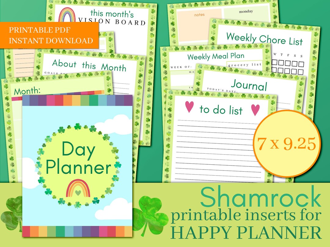 Printable Rainbow Shamrock Planner Inserts for Classic Happy Planner ...