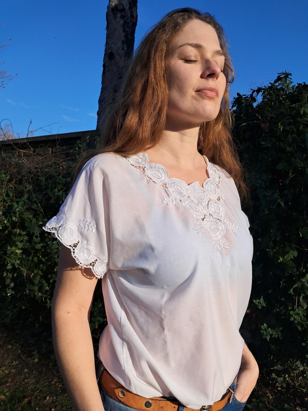 White Lace Blouse Elegant White Blouse Sheer With Floral Embroidery - Etsy