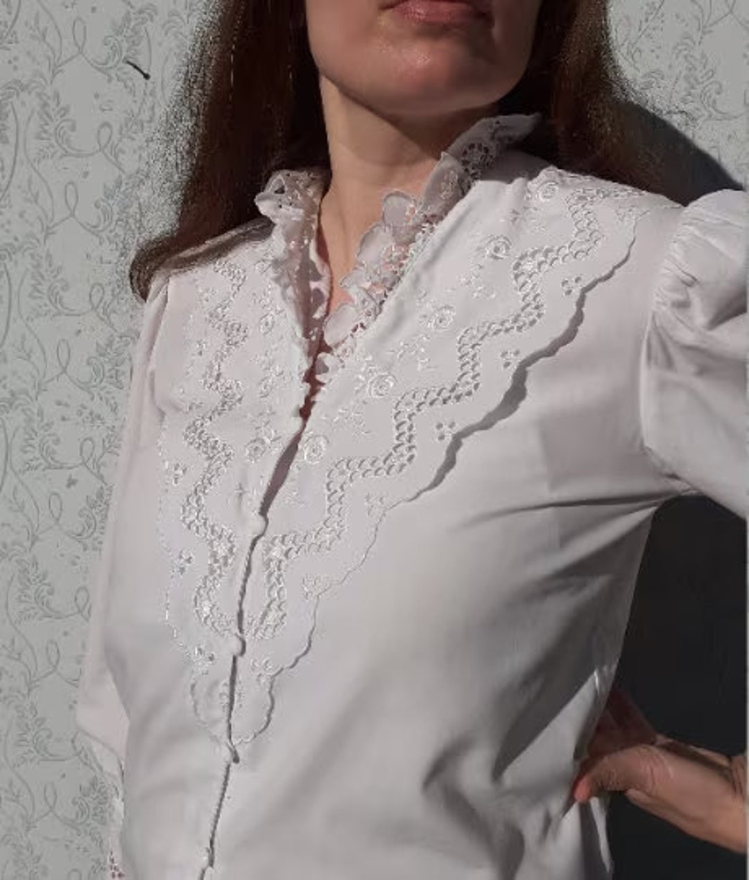 Austrian White Lace Button-up Dirndl Blouse With Puffy Sleeves and ...
