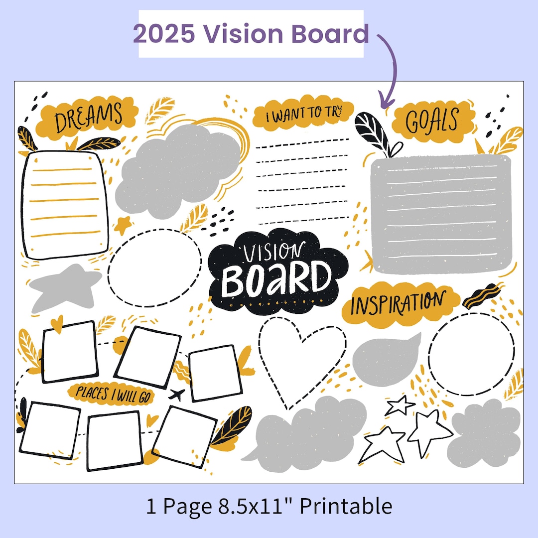 2025 Vision Board Printable Goal Setting Manifestation Planner Dream ...