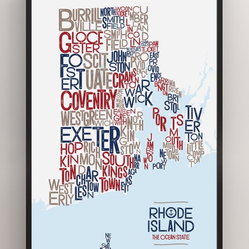 Rhode Island Print the Ocean State. Illustration. - Etsy