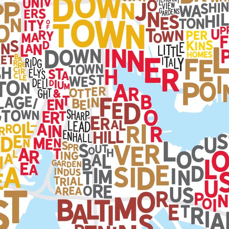 Baltimore Neighborhoods Map, Art Print - Etsy