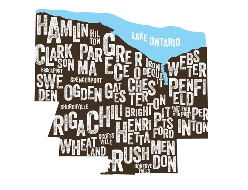 Monroe County Map, New York, Art Print - Etsy