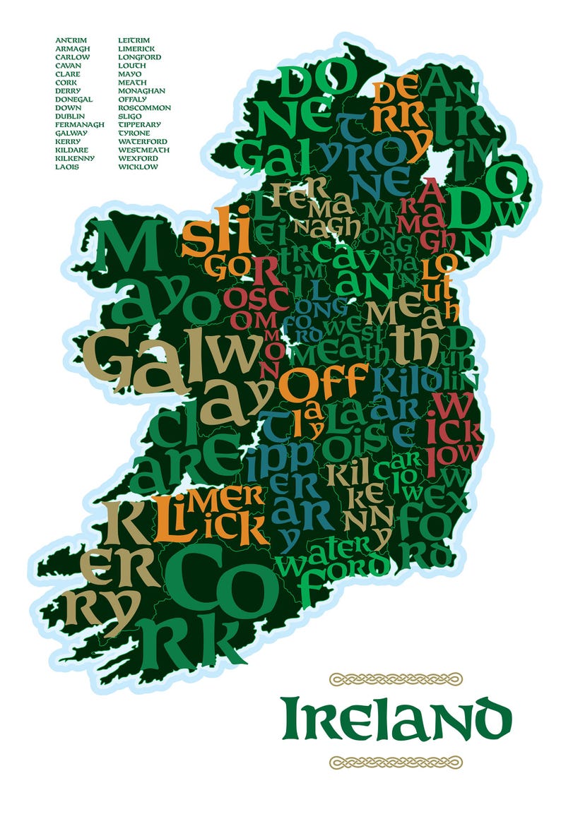 Counties of Ireland Map, Art Print - Etsy
