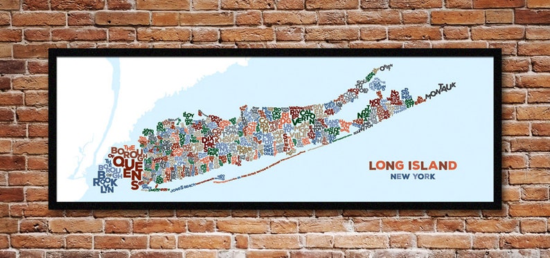 Long Island NY Typographic Map Art Print - Etsy