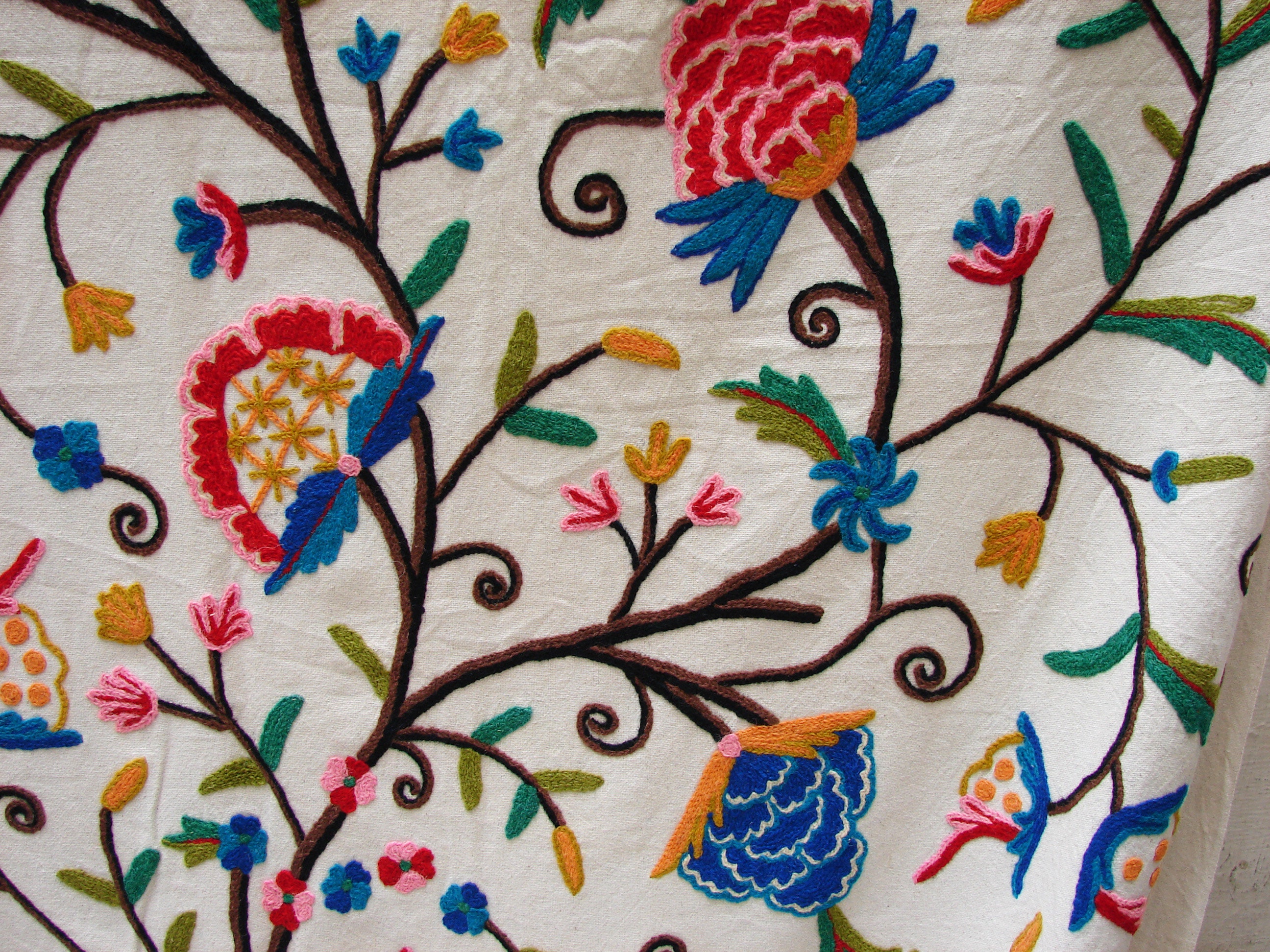 Crewel Fabric Hand Embroidered by Wool on Cotton Bythe Yard | Etsy