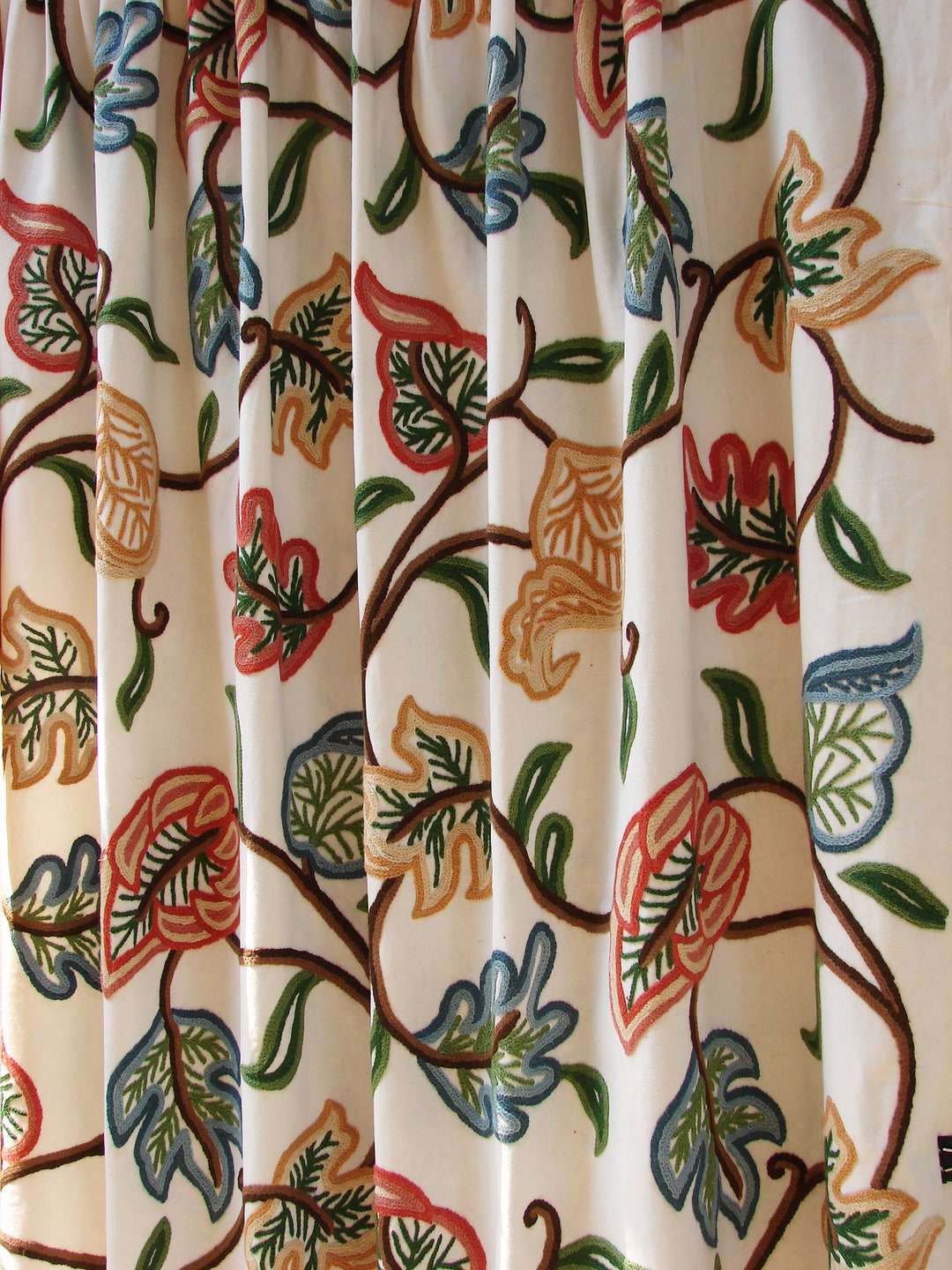 Crewel Fabric Hand Embroidered by Wool on Cotton 60" W Price by the ...