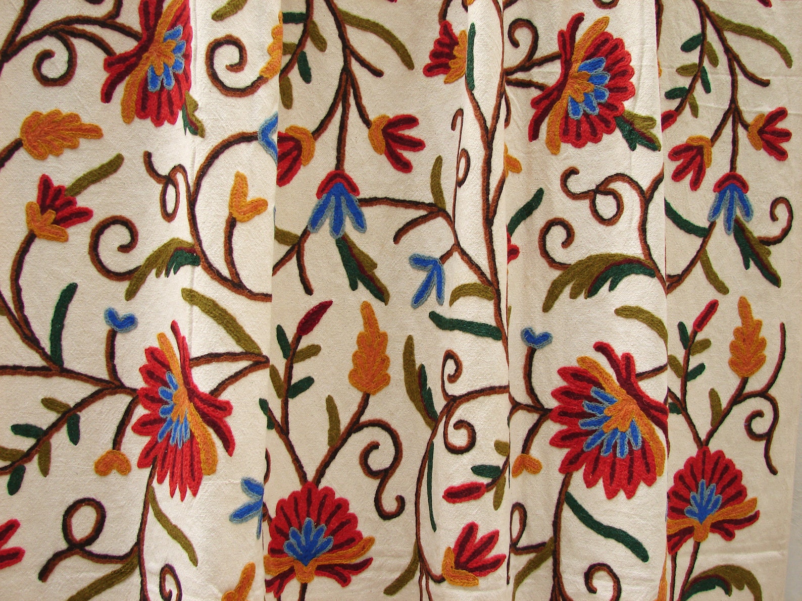 Crewel Embroidered Fabric By-the Yard We Can Make Curtains - Etsy