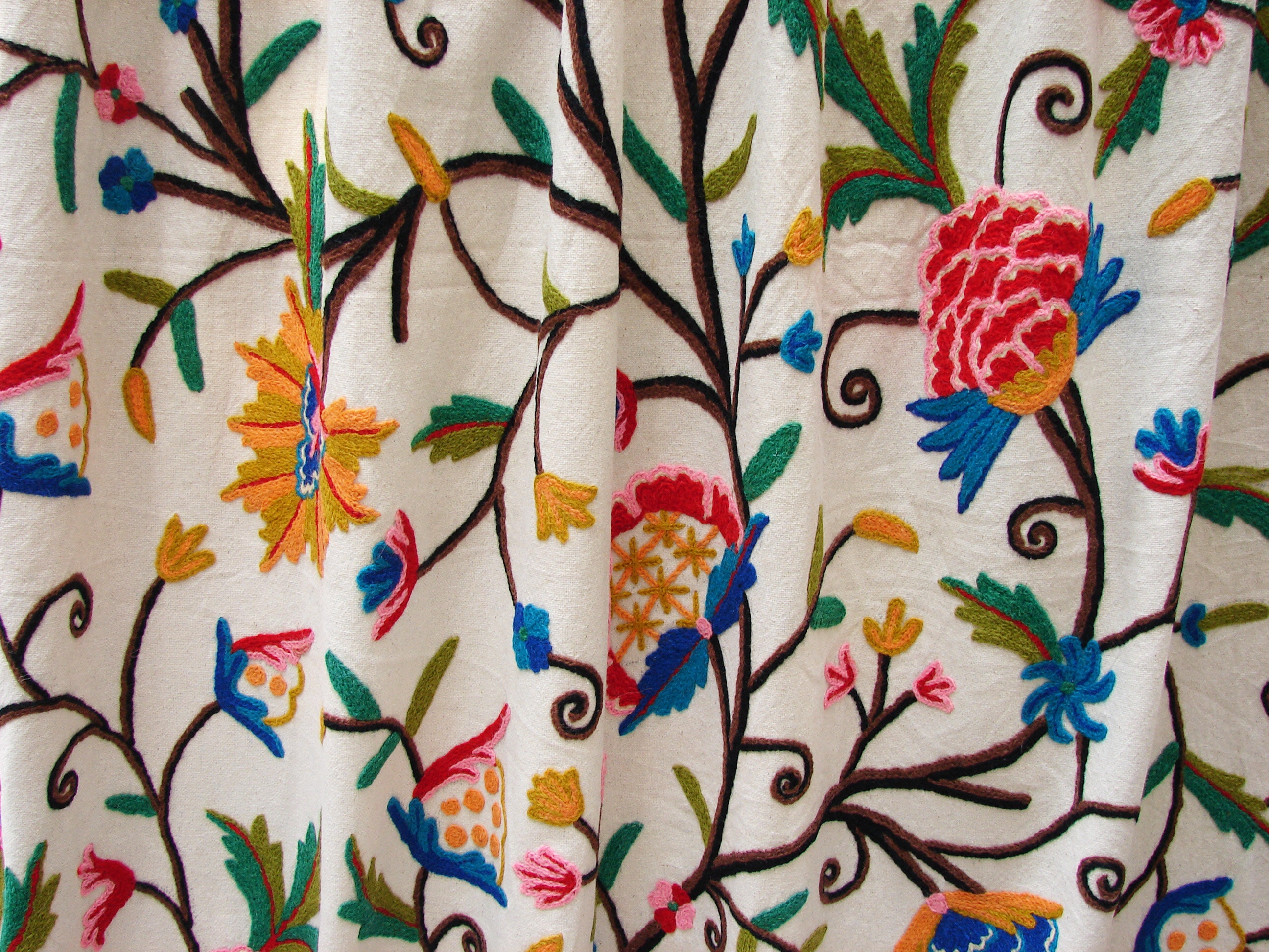 Crewel Fabric Hand Embroidered by Wool on Cotton Bythe Yard | Etsy