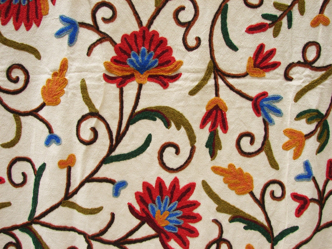 Crewel Embroidered Fabric By-the Yard We Can Make Curtains - Etsy