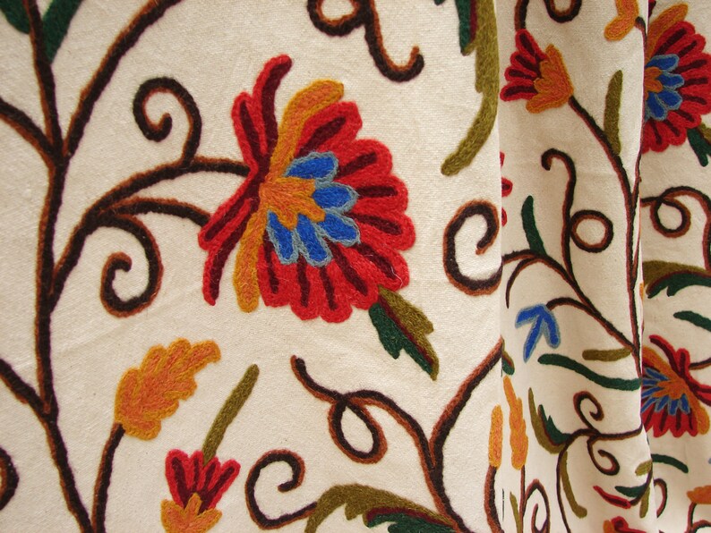 Crewel Embroidered Fabric By-the Yard We Can Make Curtains - Etsy