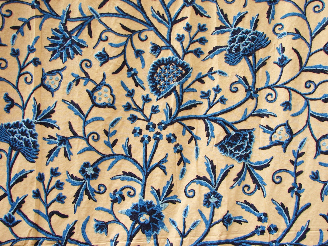 Crewel Embroidered Fabric by the Yard Hand Embroidered by Wool - Etsy