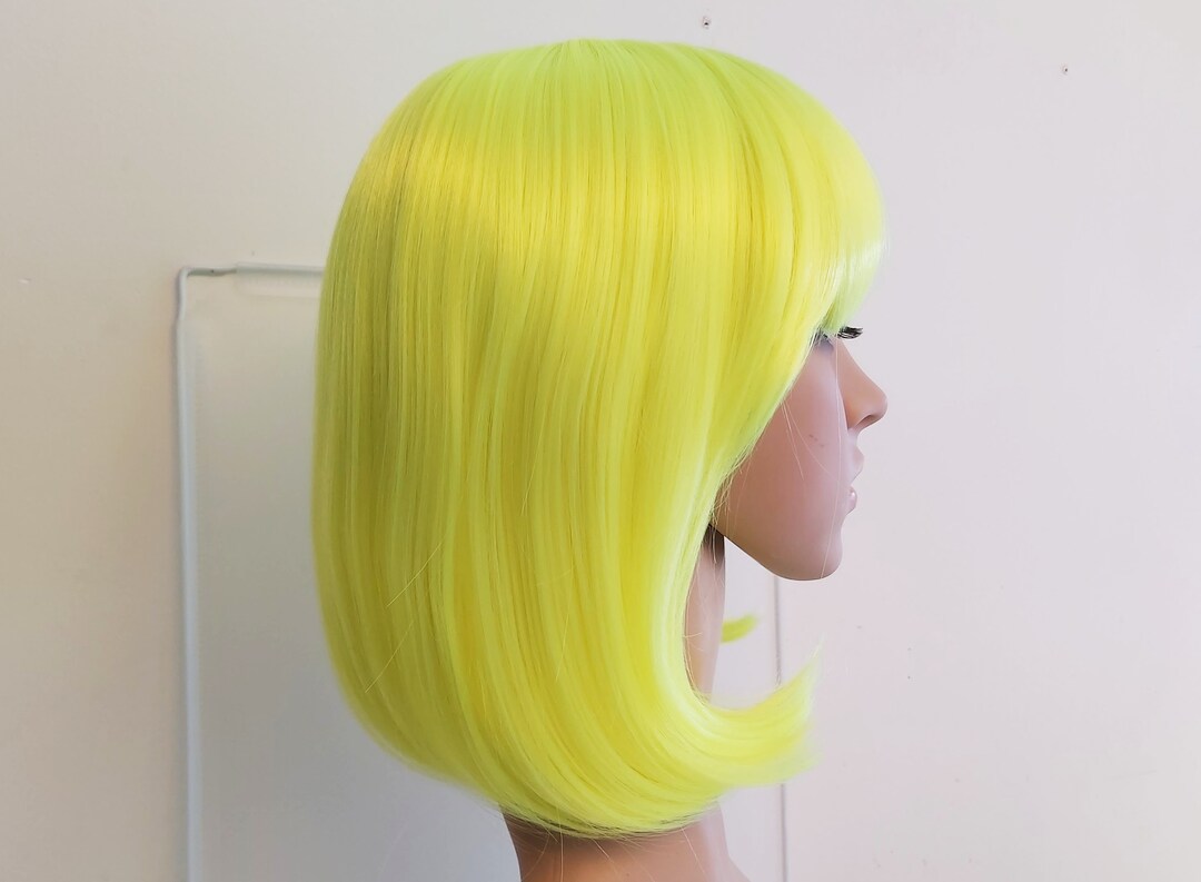 Bright Lime Green Bob Wig With Bangs. Holiday Party Costume Hair for ...