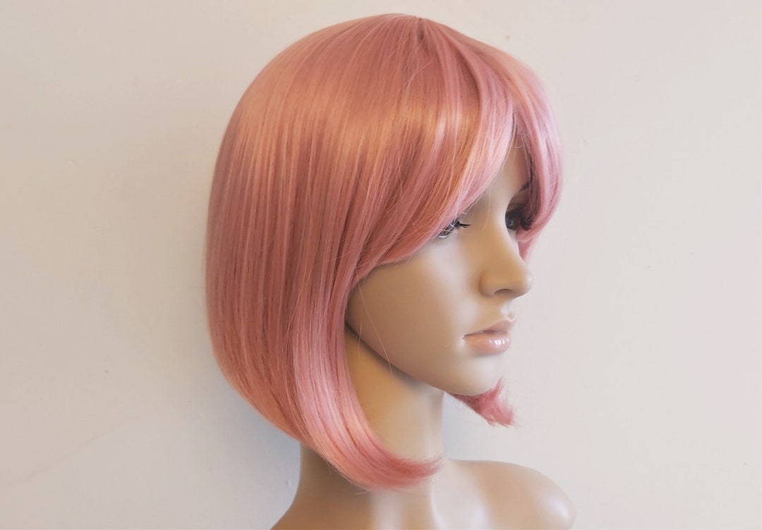 Dusty Pink Bob Wig With Bangs. Light Pink Short Straight Hair for Women ...