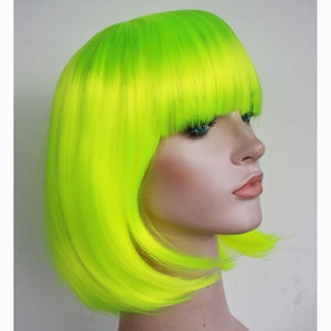 Neon Green Bob Wig Wig With Bangs for Women. Bright Lime Green Short ...