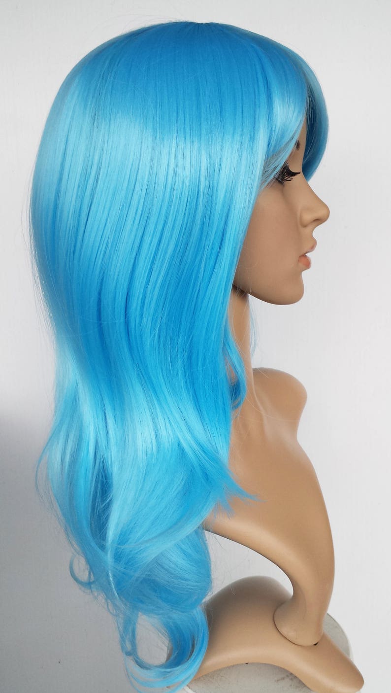 Light Blue Long Wavy Wig. Sky Blue Synthetic Hair. Party | Etsy