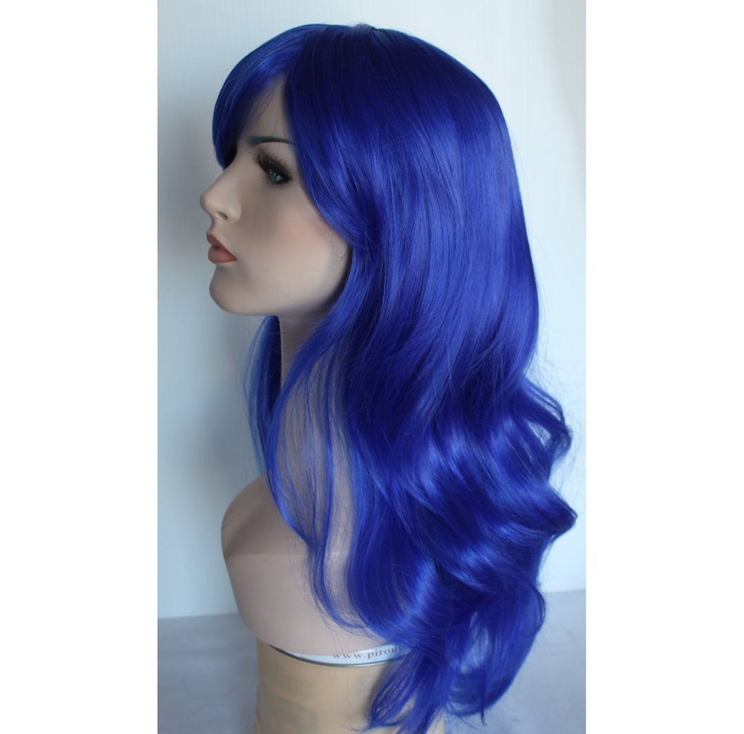 Long Wavy Blue Wig With Bangs: Heat Resistant Synthetic Hair - Etsy