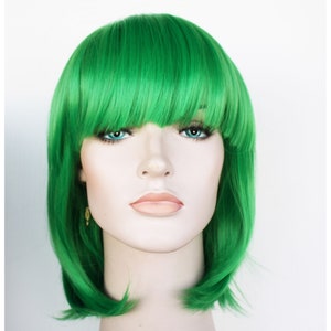 Grass Green Bob Wig With Bangs. Grass Green Short Synthetic Hair ...