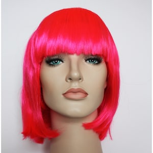 Hot Pink Bob Wig With Bangs for Women. Hot Pink Straight Short Hair ...